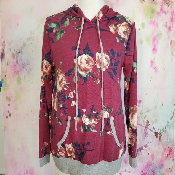 Staccato | Tops | Nwot Staccato Endless Dreams Hoodie M Maroon Floral ...